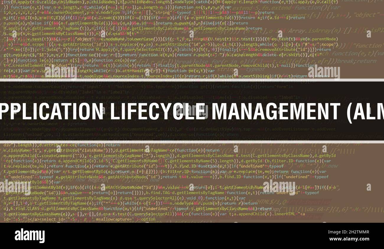Application Lifecycle Management (ALM) text written on Programming code abstract technology ...