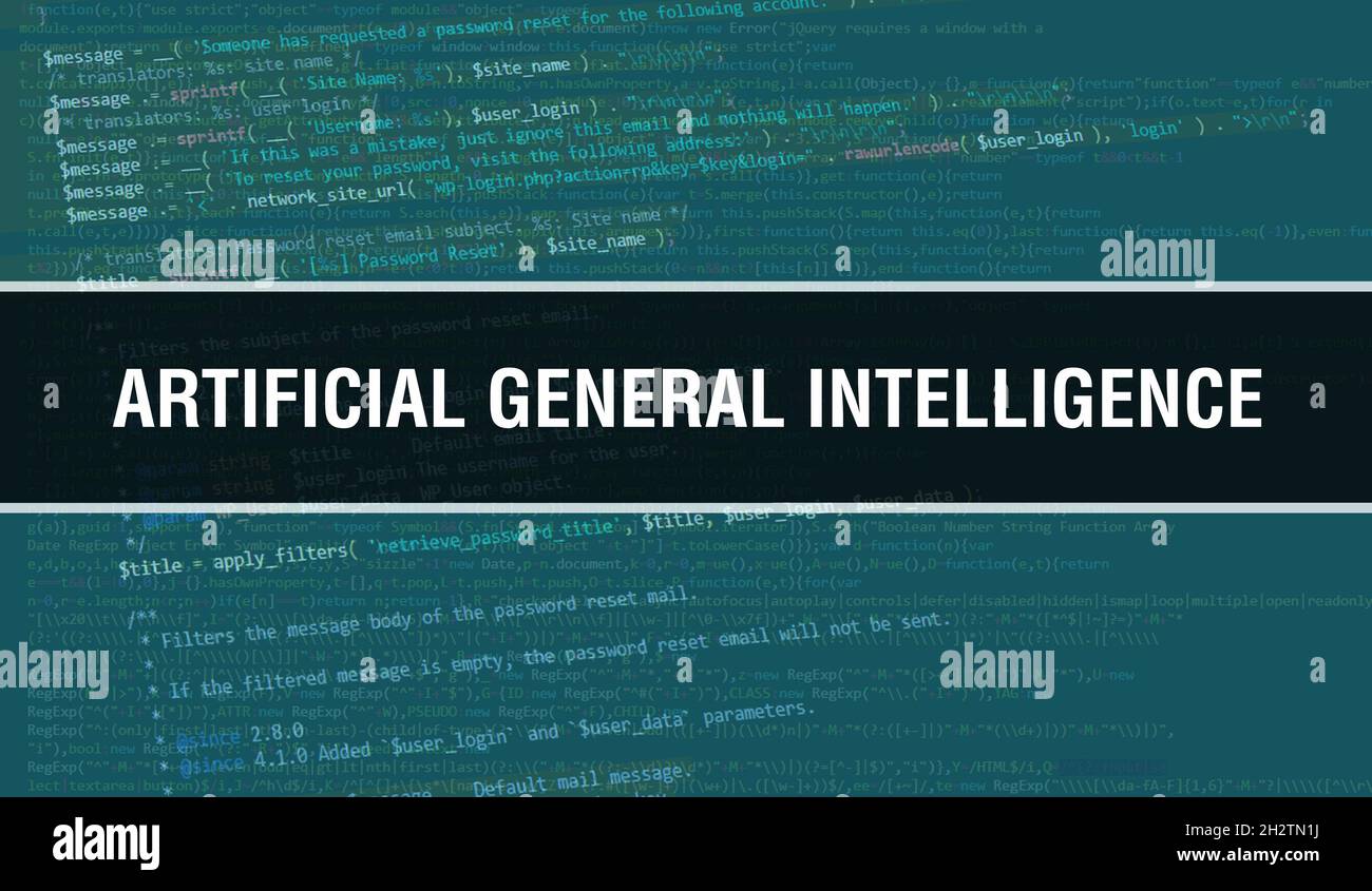 Artificial general intelligence with Binary code digital technology background. Abstract ...