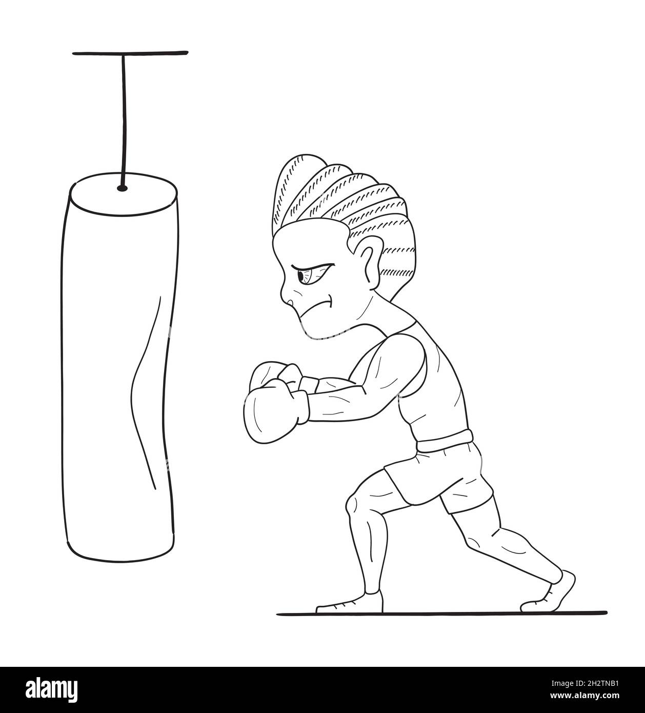 Muscular boxer concept vector in line art, sketch style. The athlete ...