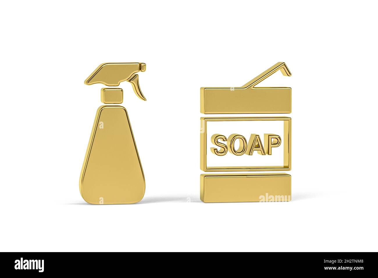 Golden 3d bathroom accessories icon isolated on white background - 3d ...