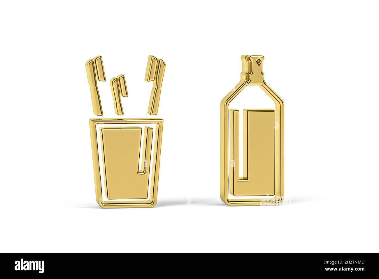 Golden 3d bathroom accessories icon isolated on white background - 3d ...
