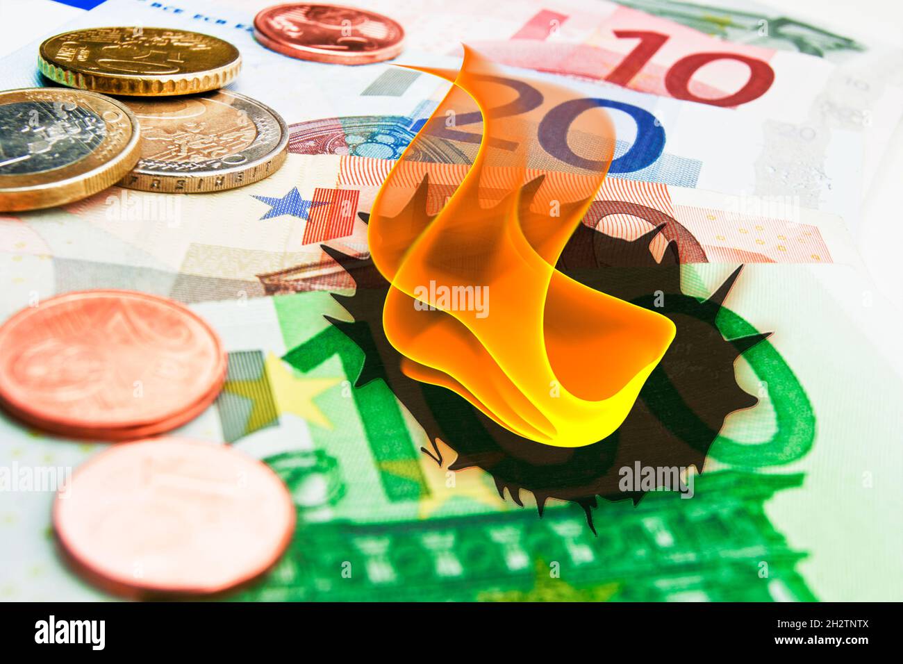 Euro banknotes burn concept inflation Stock Photo - Alamy