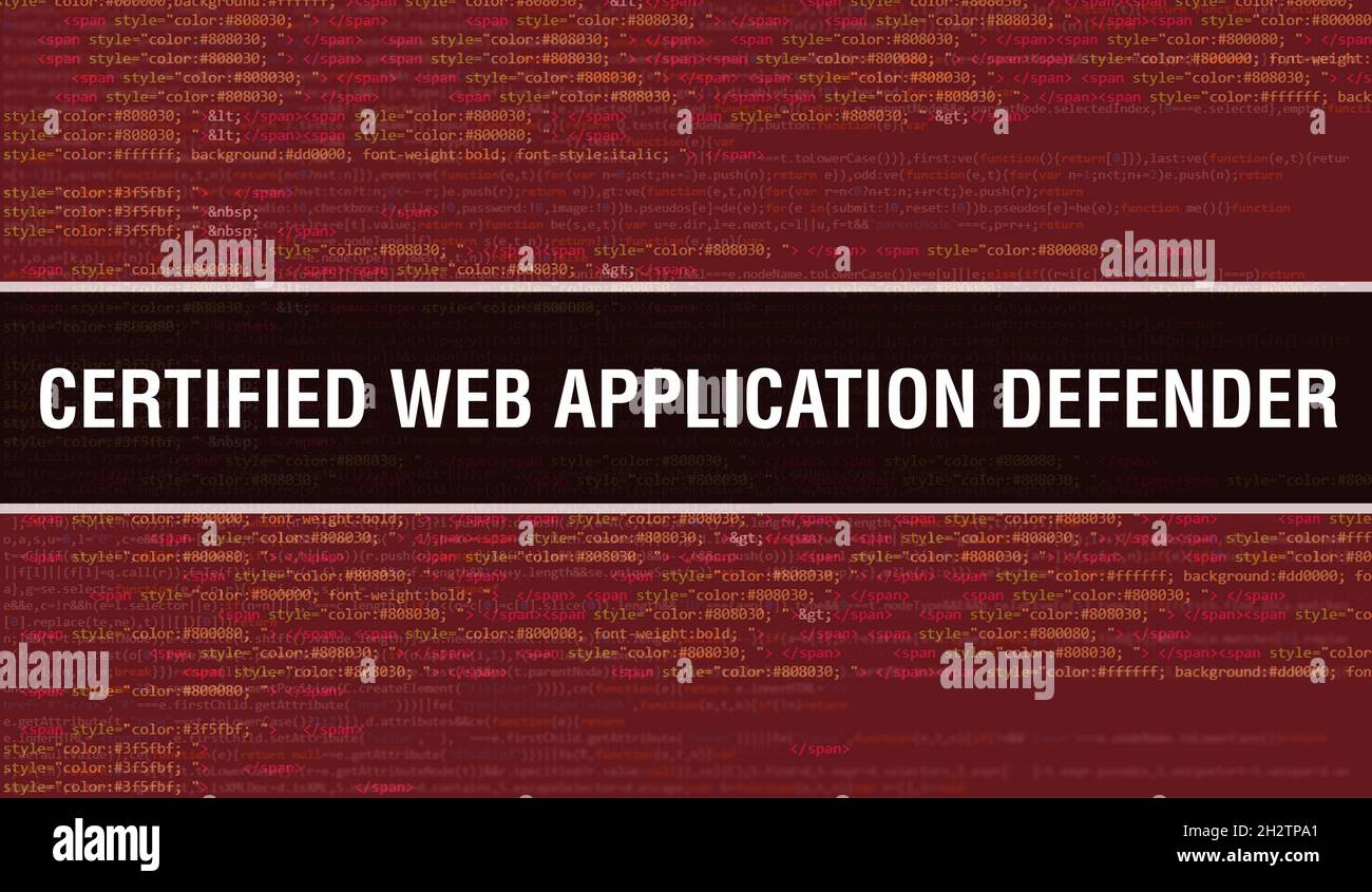Certified Web Application Defender with Binary code digital technology background. Abstract ...