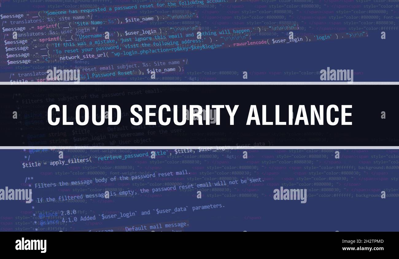 Cloud Security Alliance concept with Random Parts of Program Code. Cloud Security Alliance with ...