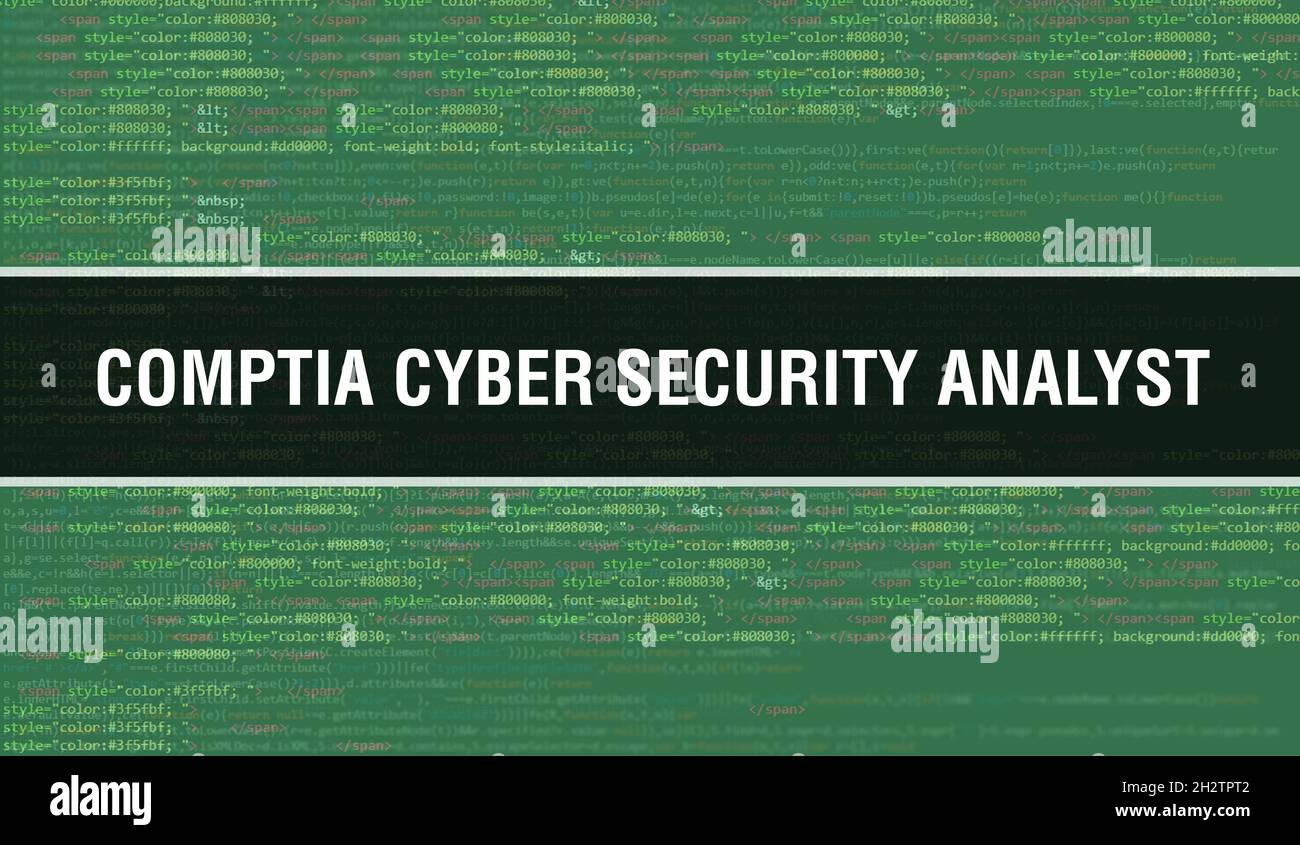 CompTIA Cyber Security Analyst with Binary code digital technology background. Abstract ...