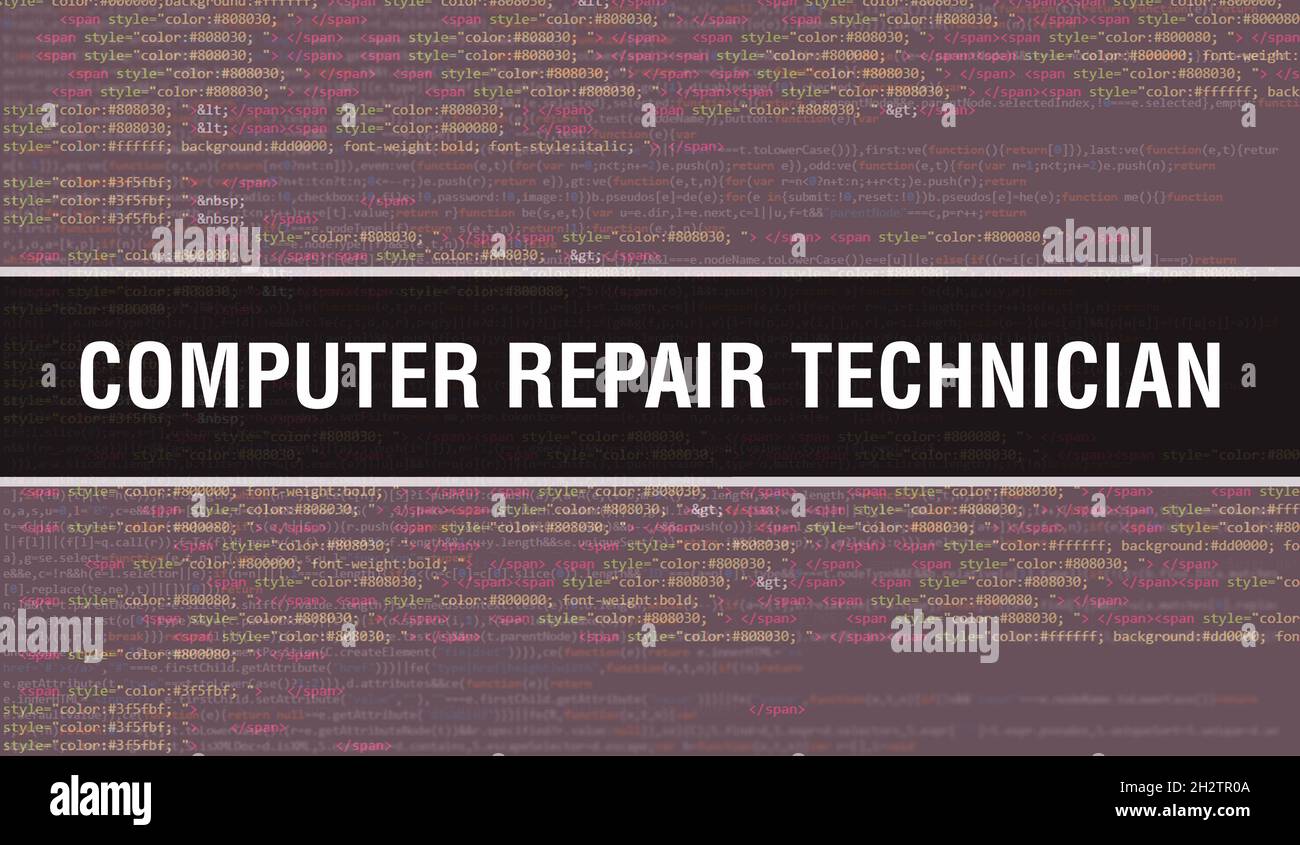Computer repair technician text written on Programming code abstract ...