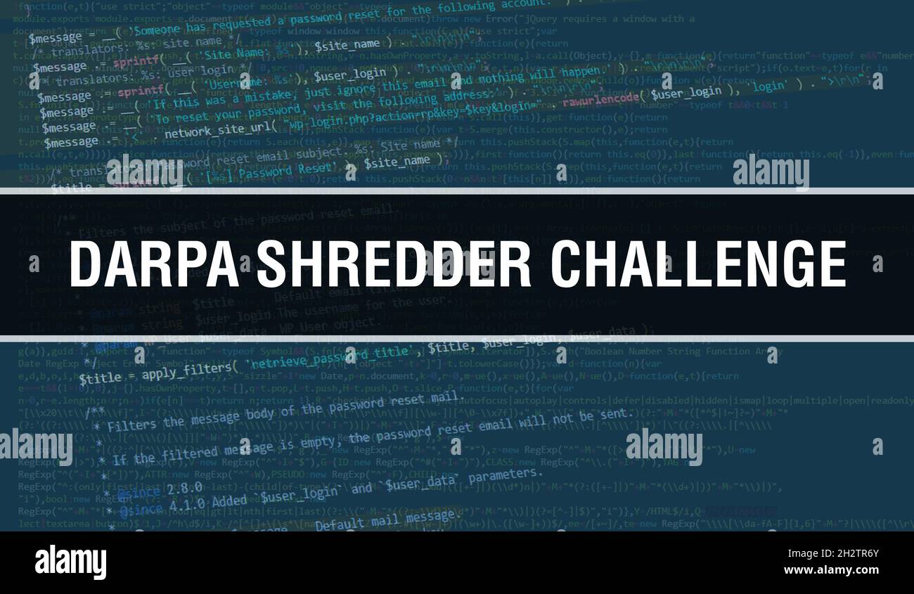 DARPA Shredder Challenge concept illustration using code for developing programs and app. DARPA ...