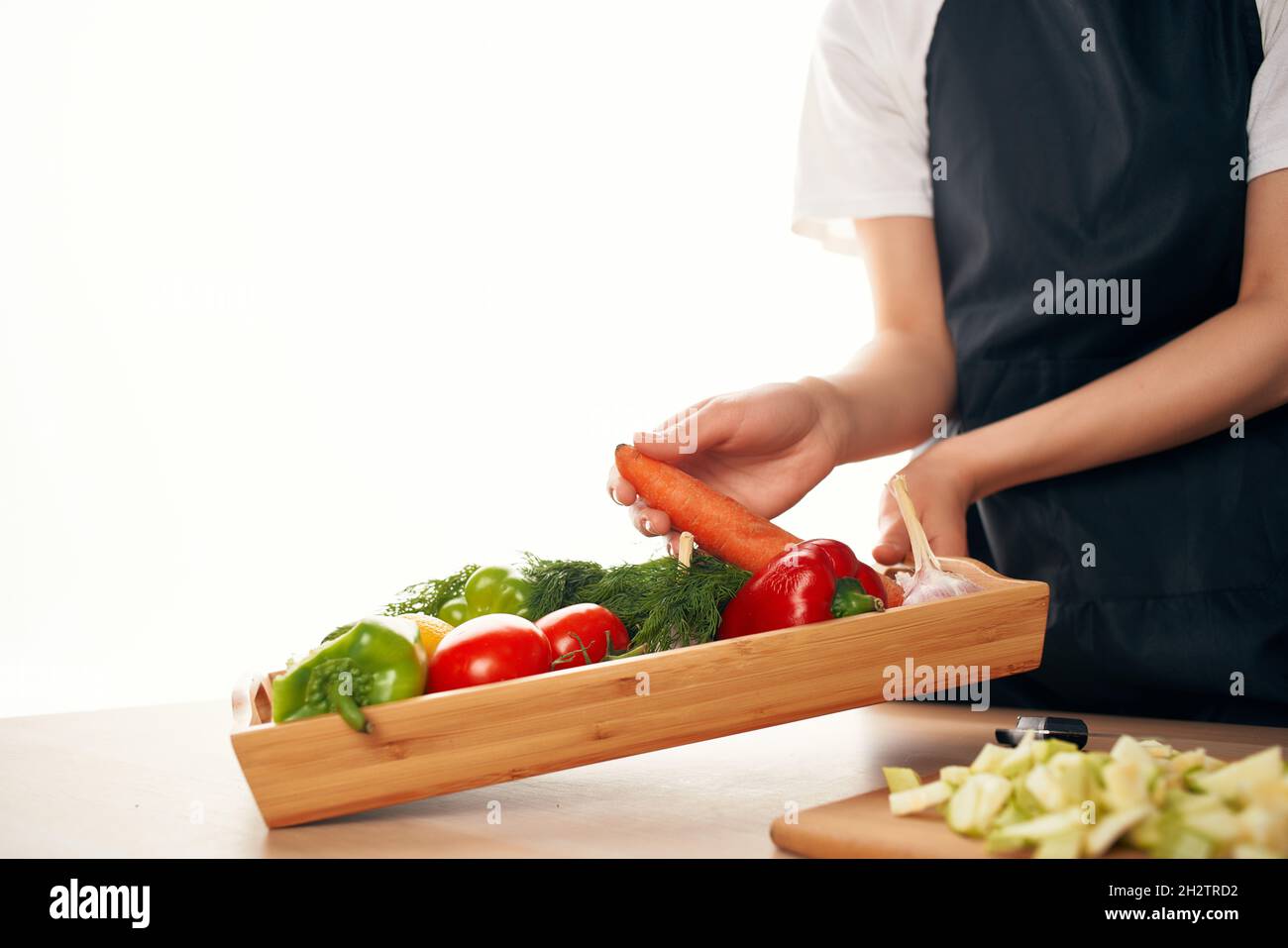 chopped vegetables healthy food cooking in the kitchen Stock Photo - Alamy