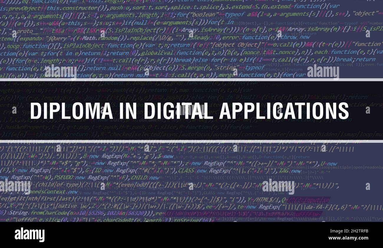 Diploma in Digital Applications text written on Programming code ...