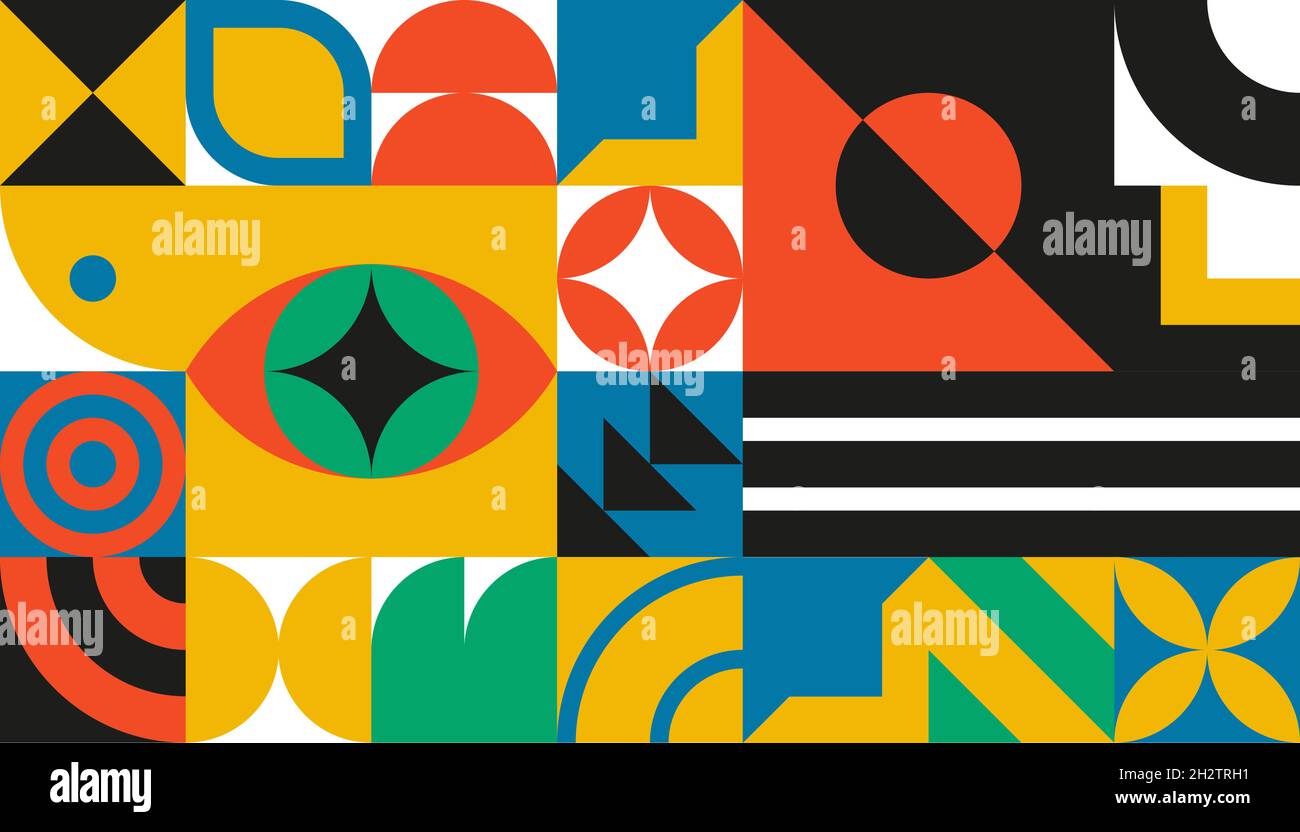 Bauhaus geometric design with eyes elements. Primitive modern shapes ...