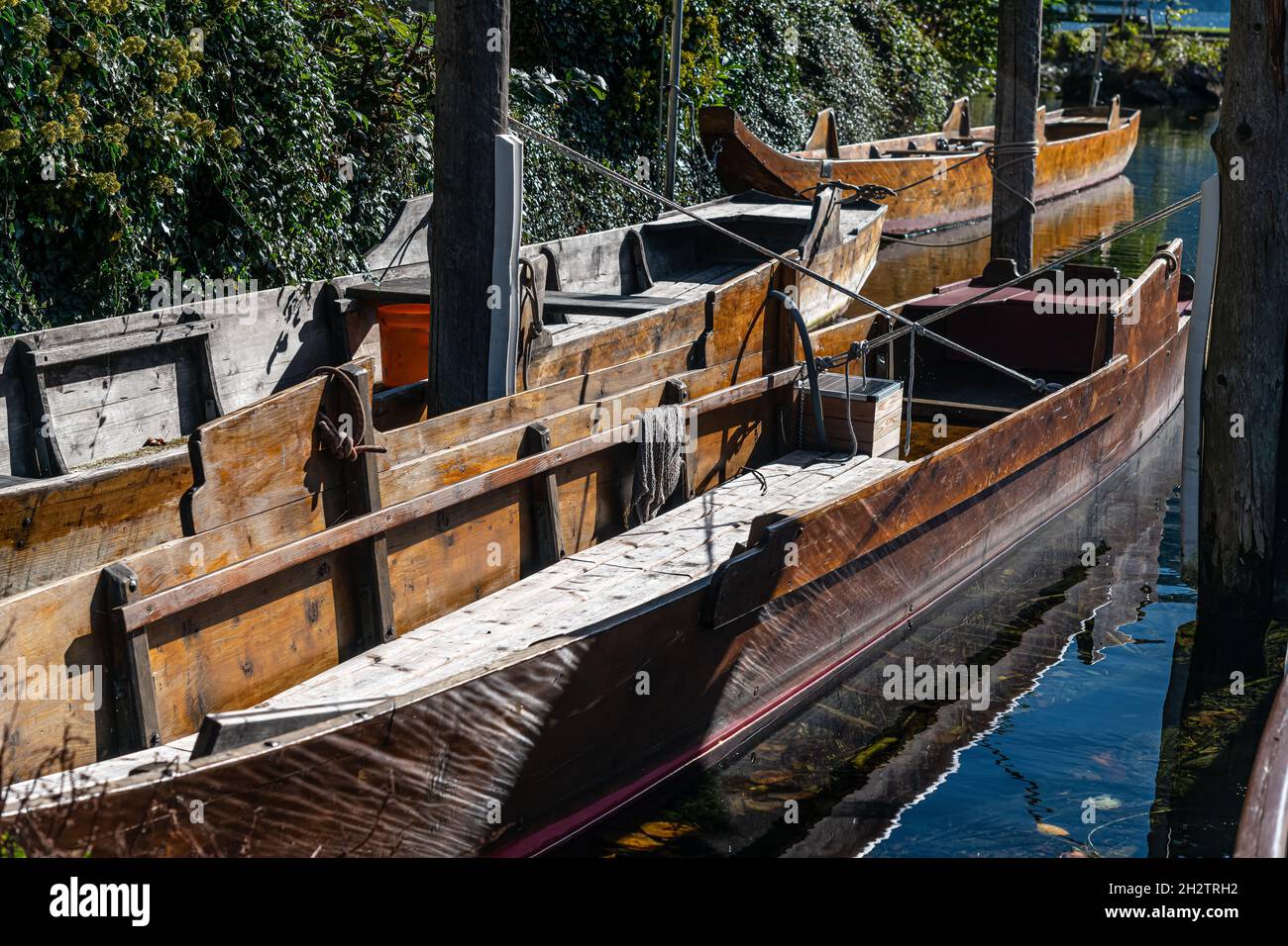 View of the prow of a "Plätte", a traditional wooden flat boat at ...