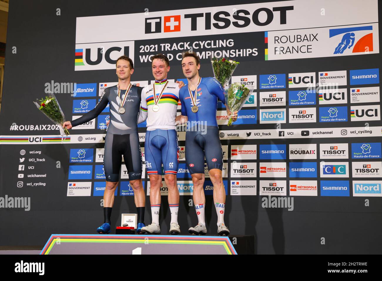 Podium Omnium man during the Tissot UCI Track Cycling World ...