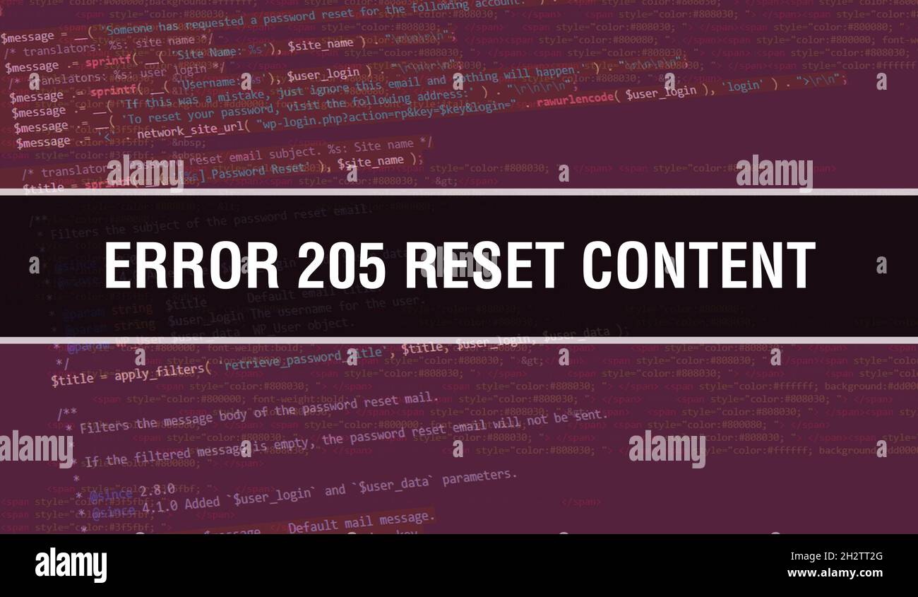 Error 205 Reset Content Text Written On Programming Code Abstract
