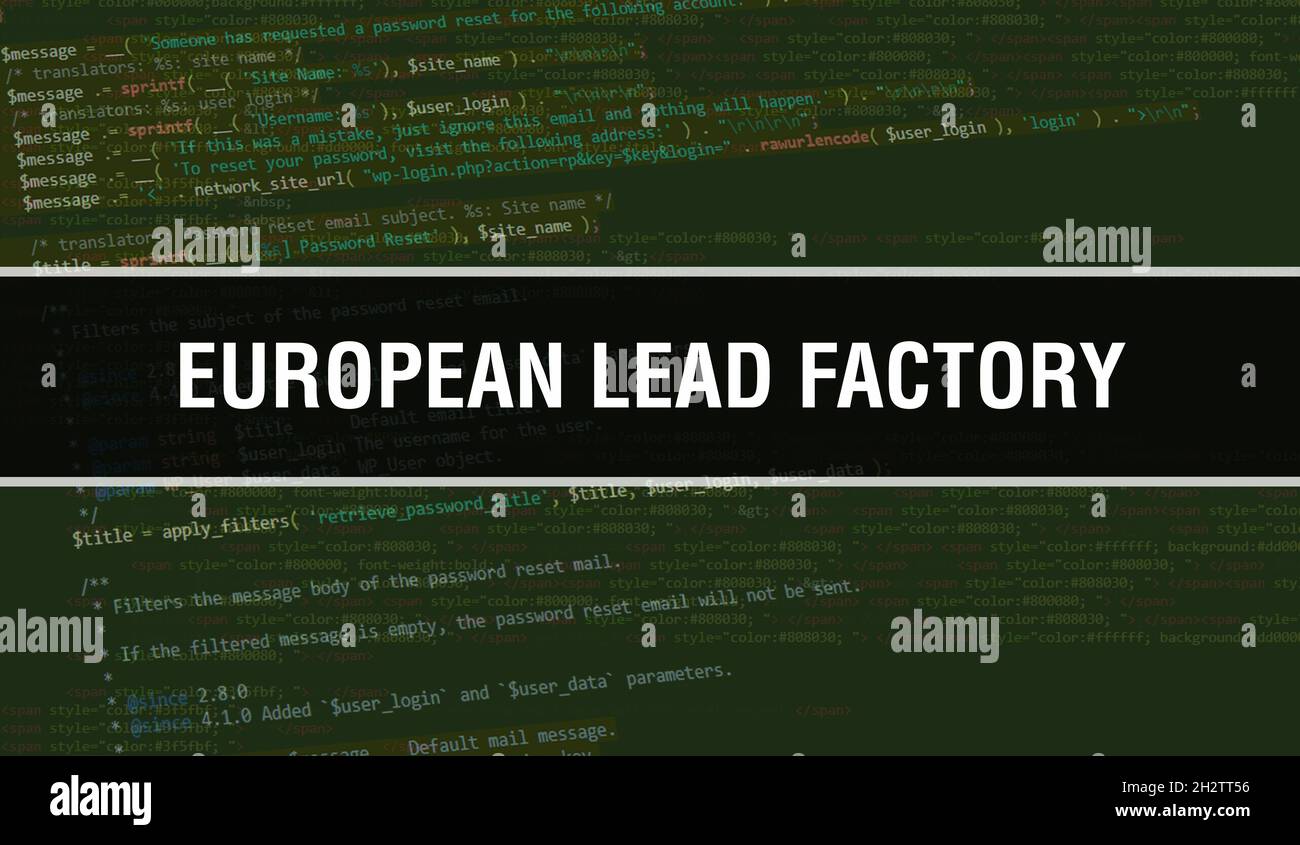 European Lead Factory text written on Programming code abstract ...