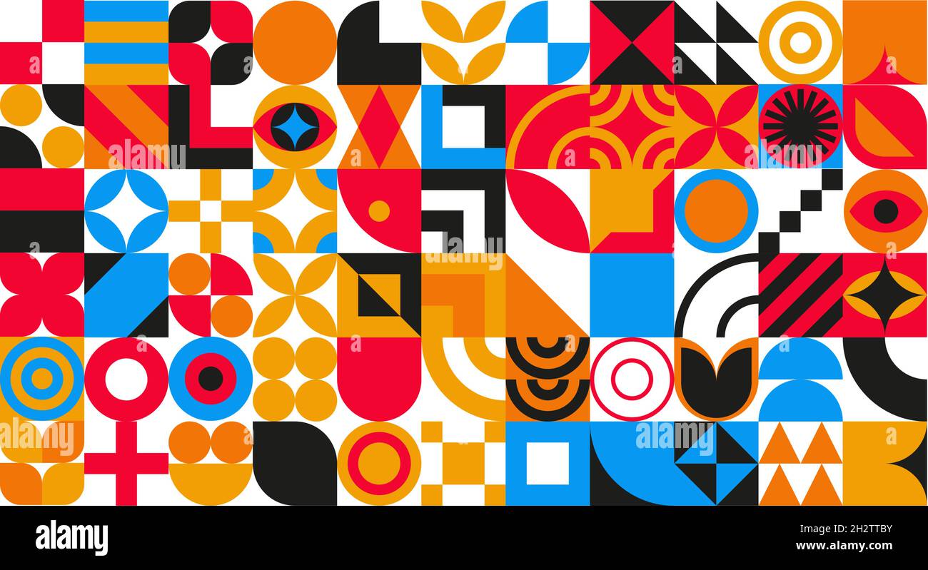Bauhaus geometric design with eyes elements. Primitive modern shapes ...