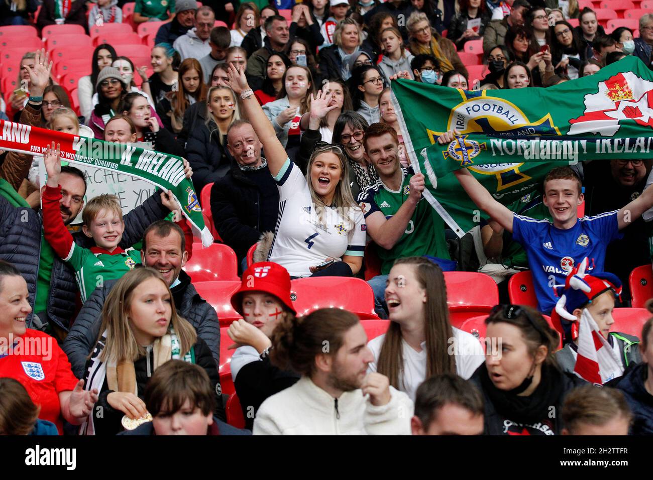 London, UK. 23rd Oct, 2021. Northern Ireland Women fans in high spirits ...