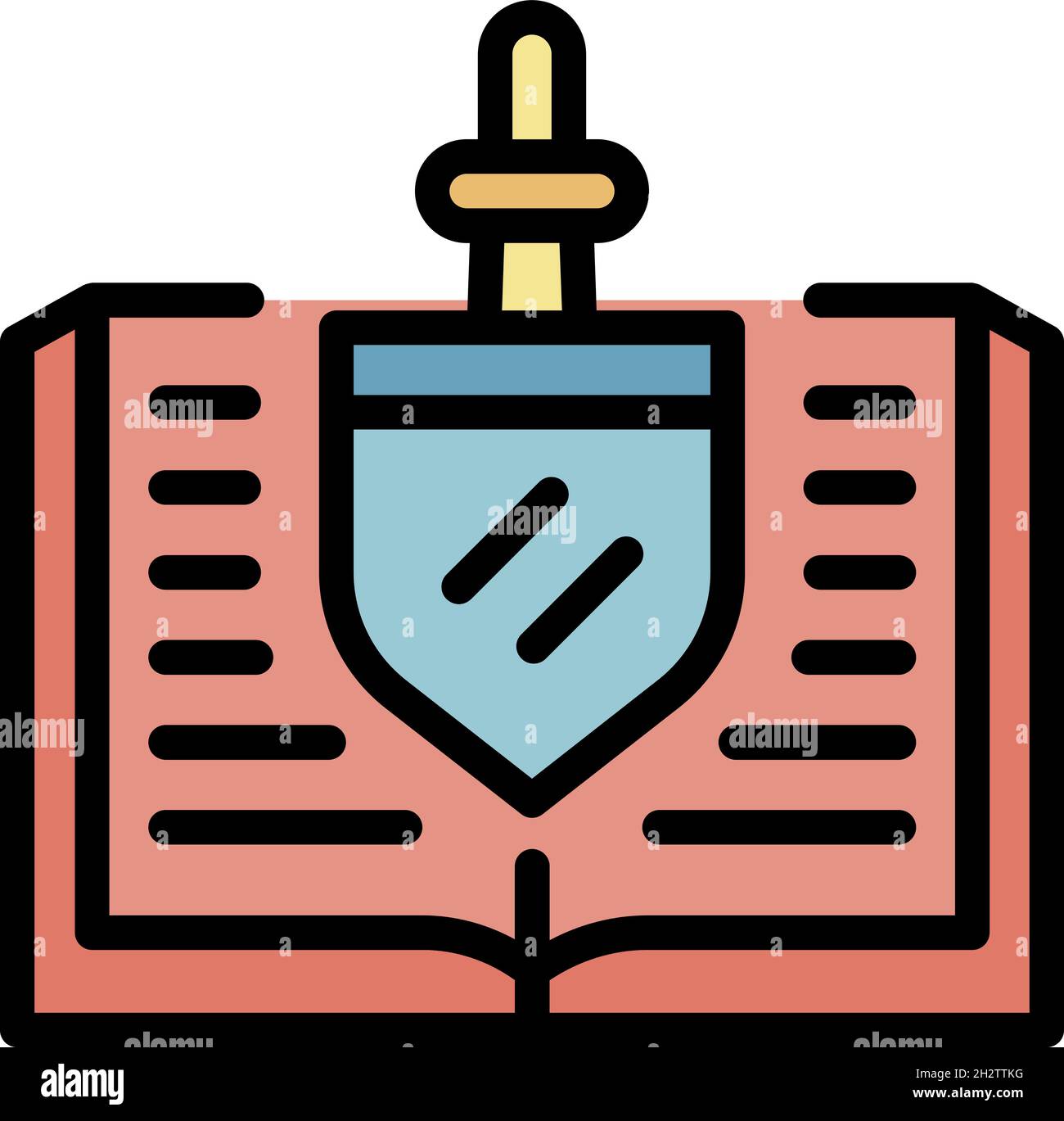 Shield sword and book icon. Outline shield sword and book vector icon ...