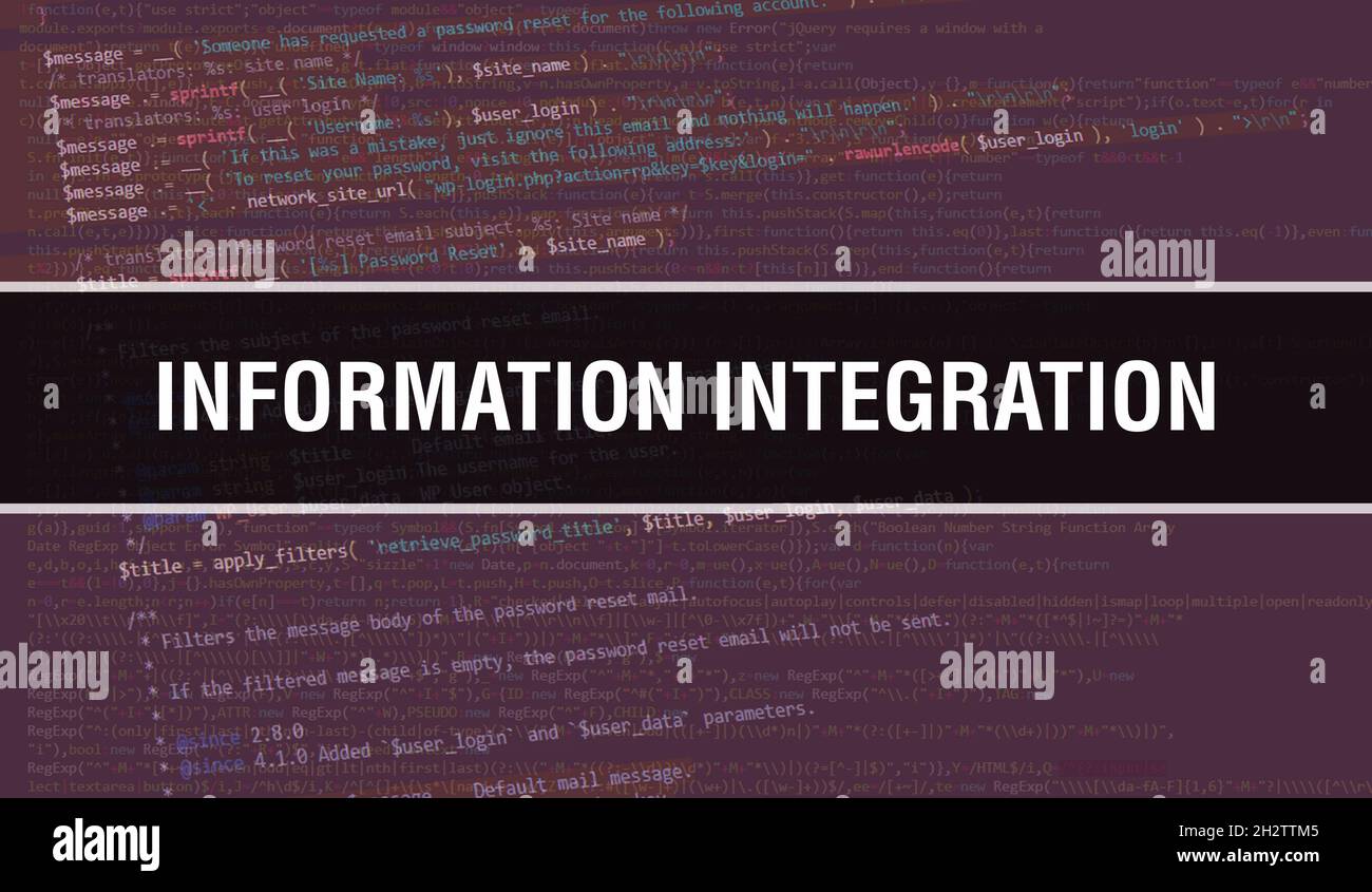 Information integration concept illustration using code for developing programs and app ...