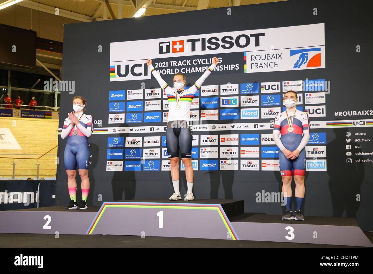Podium Time Trial women during the Tissot UCI Track Cycling World ...
