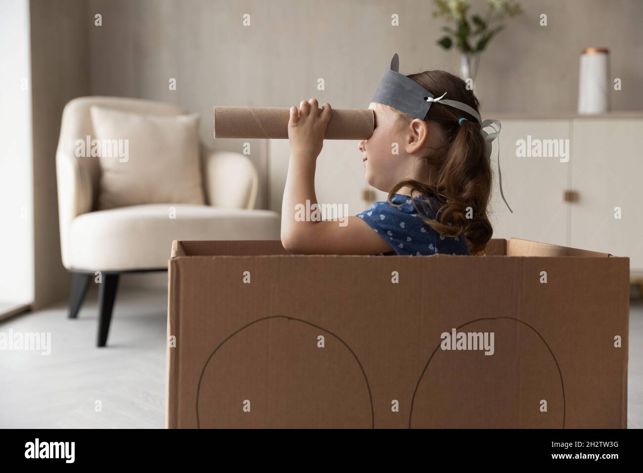 Happy little preschool child girl playing pirates game Stock Photo - Alamy