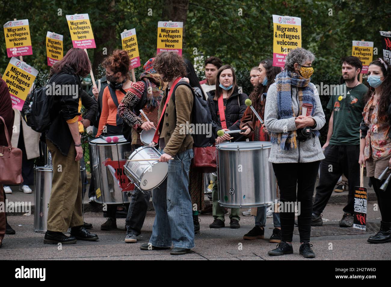 LONDON, UK. 23rd October 2021. Refugees Welcome demo by Amnesty ...