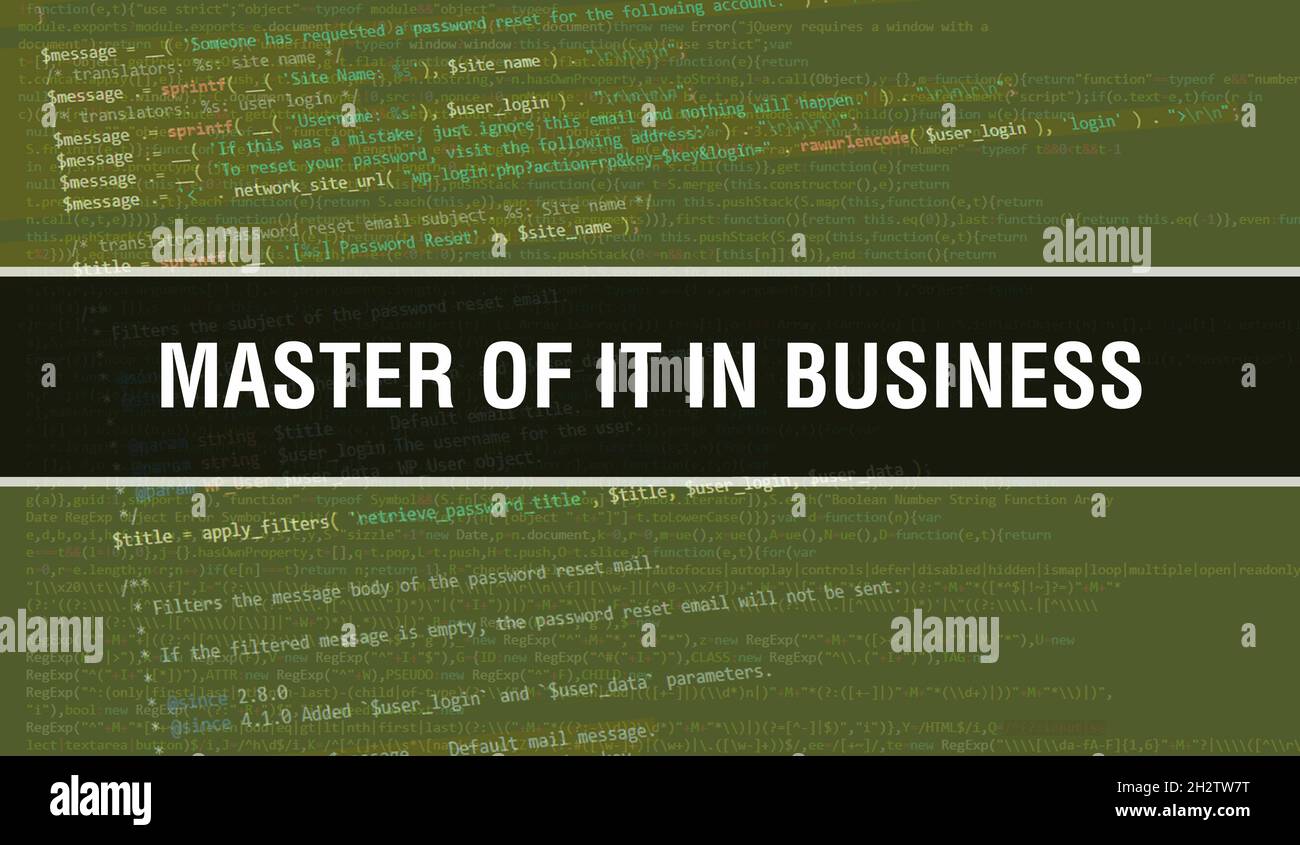 Master of IT in Business concept illustration using code for developing programs and app. Master ...