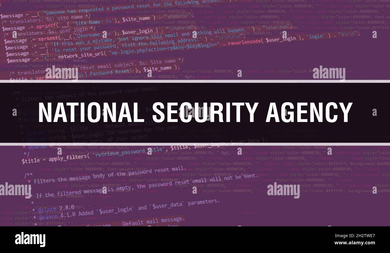National Security Agency text written on Programming code abstract ...