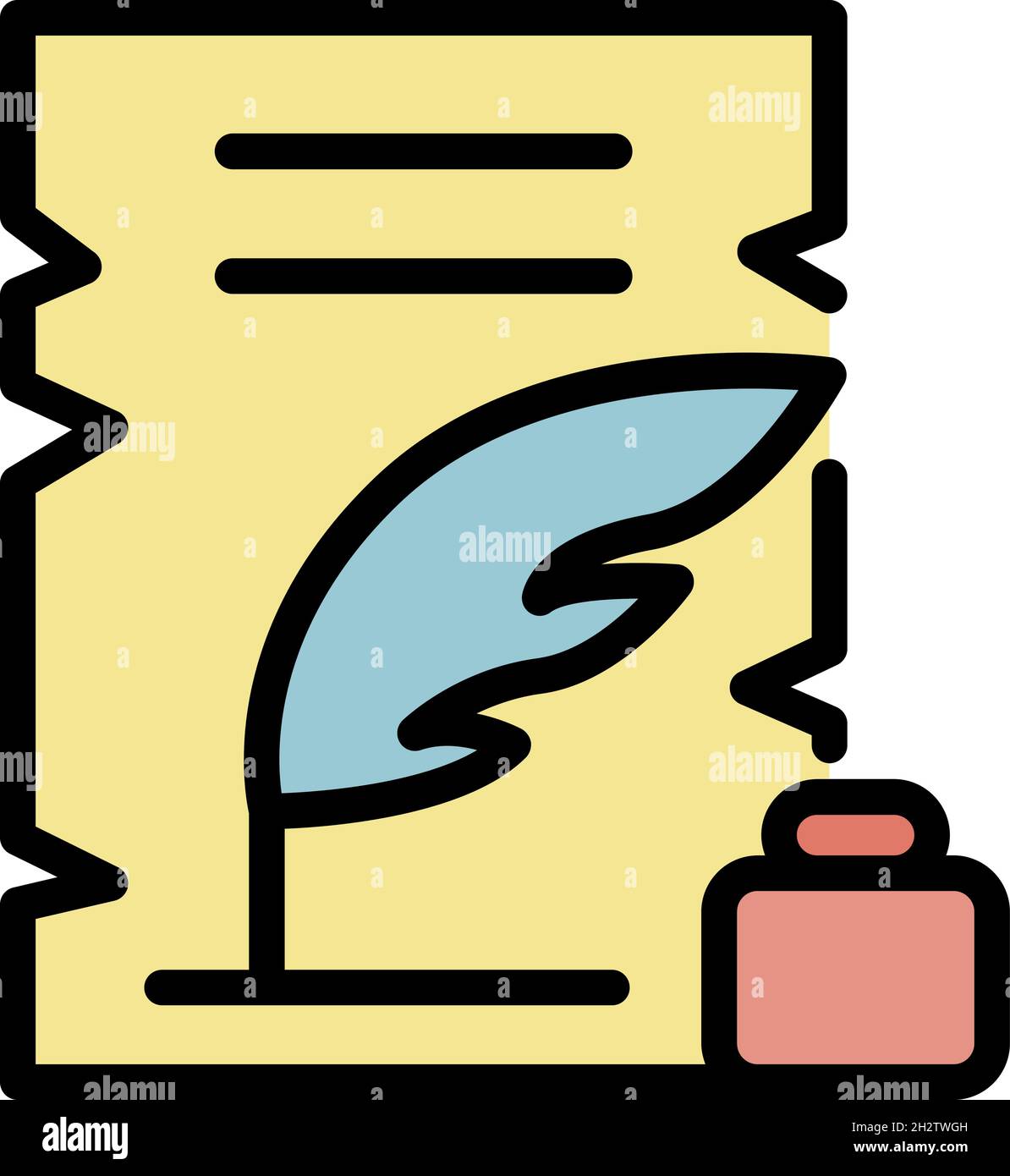 Feather ink and parchment icon. Outline feather ink and parchment ...