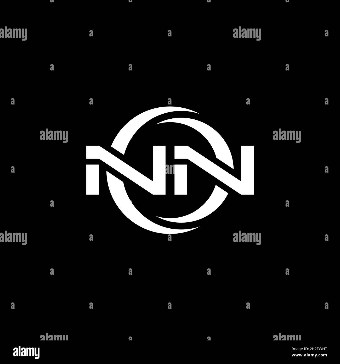 NN Monogram logo letter with simple shape and circle rounded design template isolated on black ...