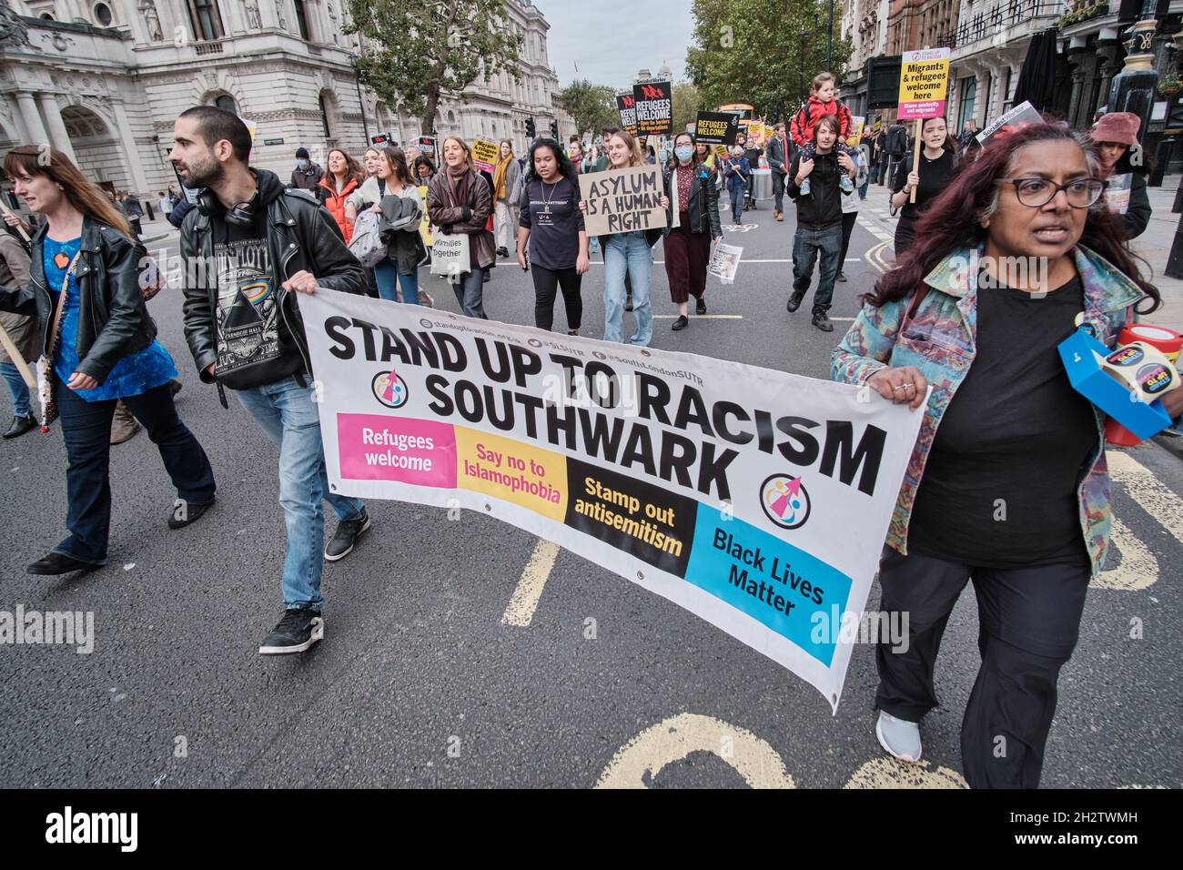 LONDON, UK. 23rd October 2021. Refugees Welcome demo by Amnesty ...