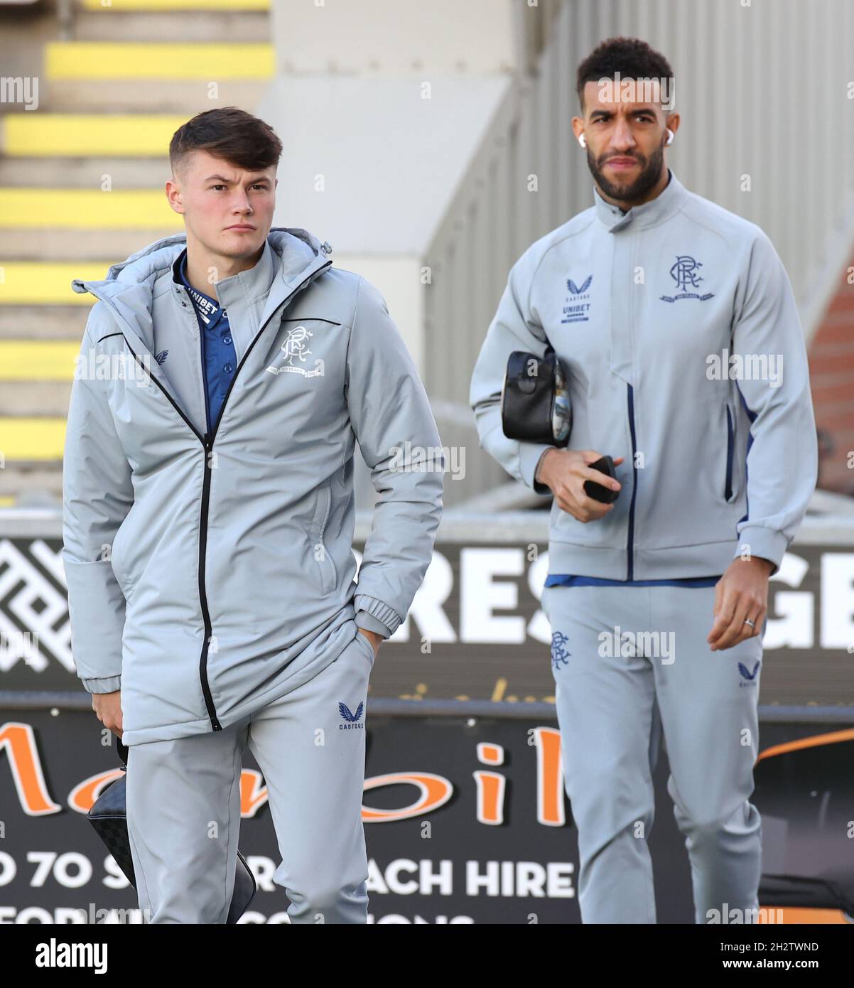 Rangers' Nathan Patterson (left) and Connor Goldson arrive for the ...