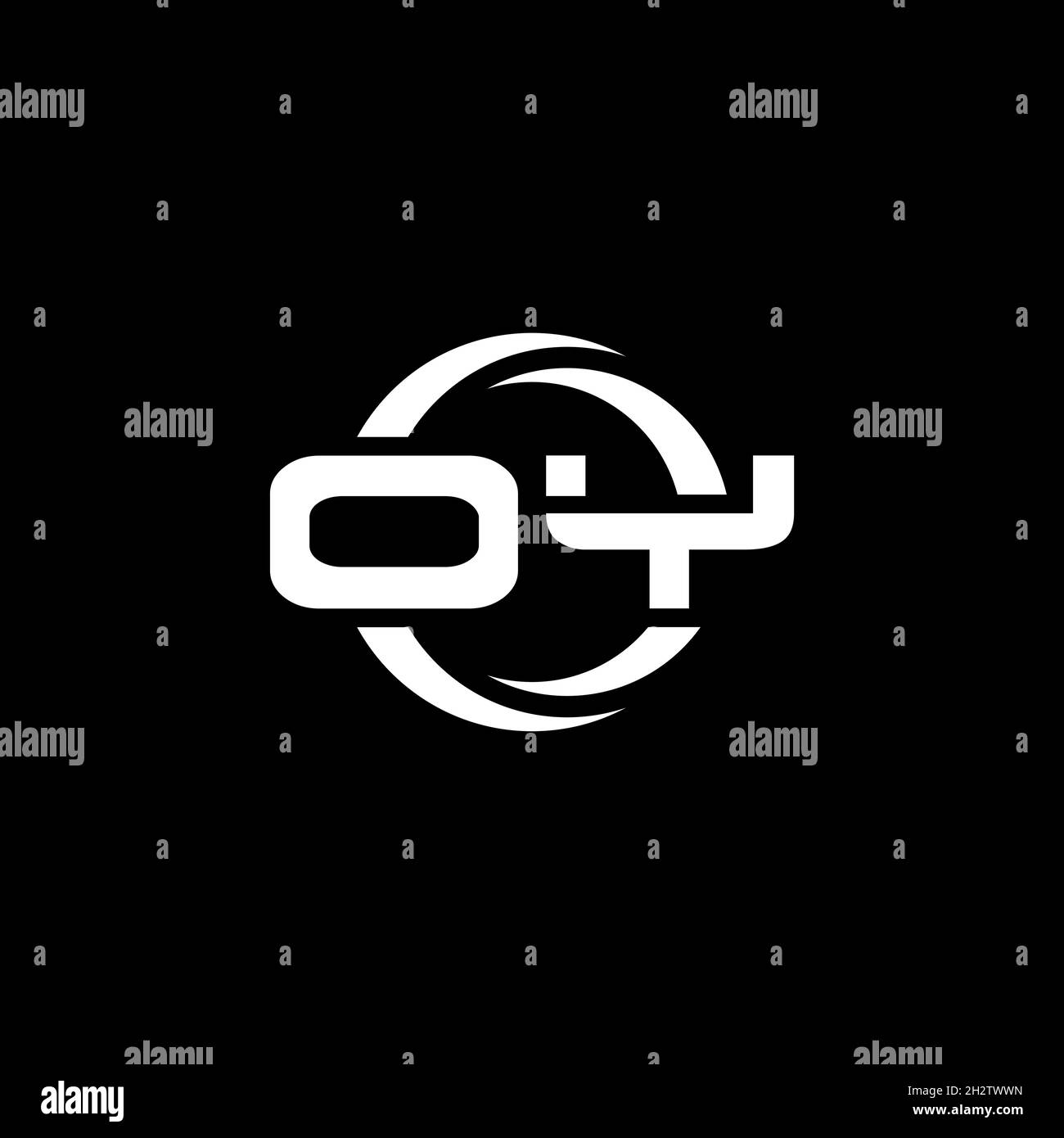 OY Monogram logo letter with simple shape and circle rounded design template isolated on black ...