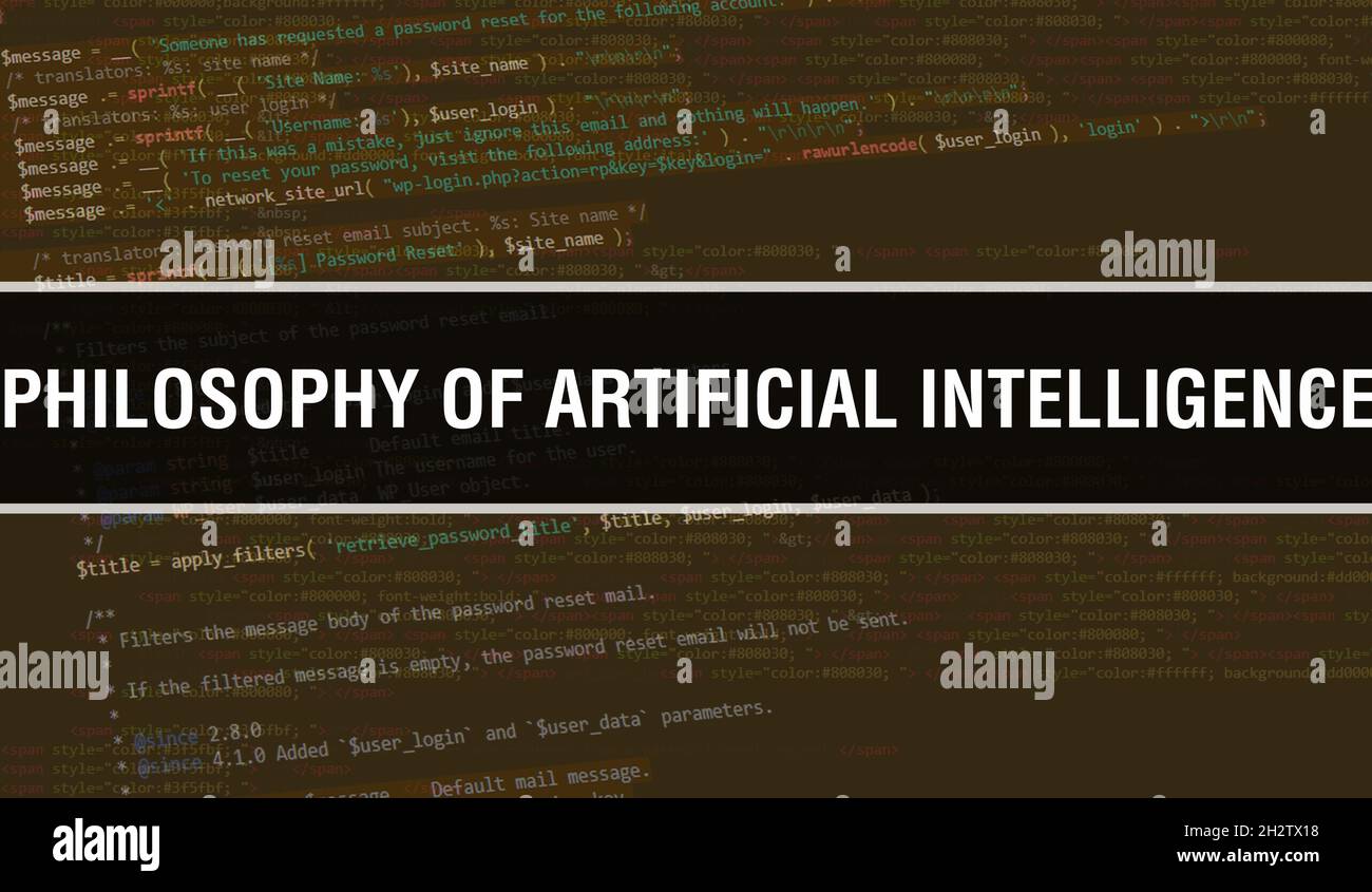 Philosophy of artificial intelligence concept illustration using code for developing programs ...