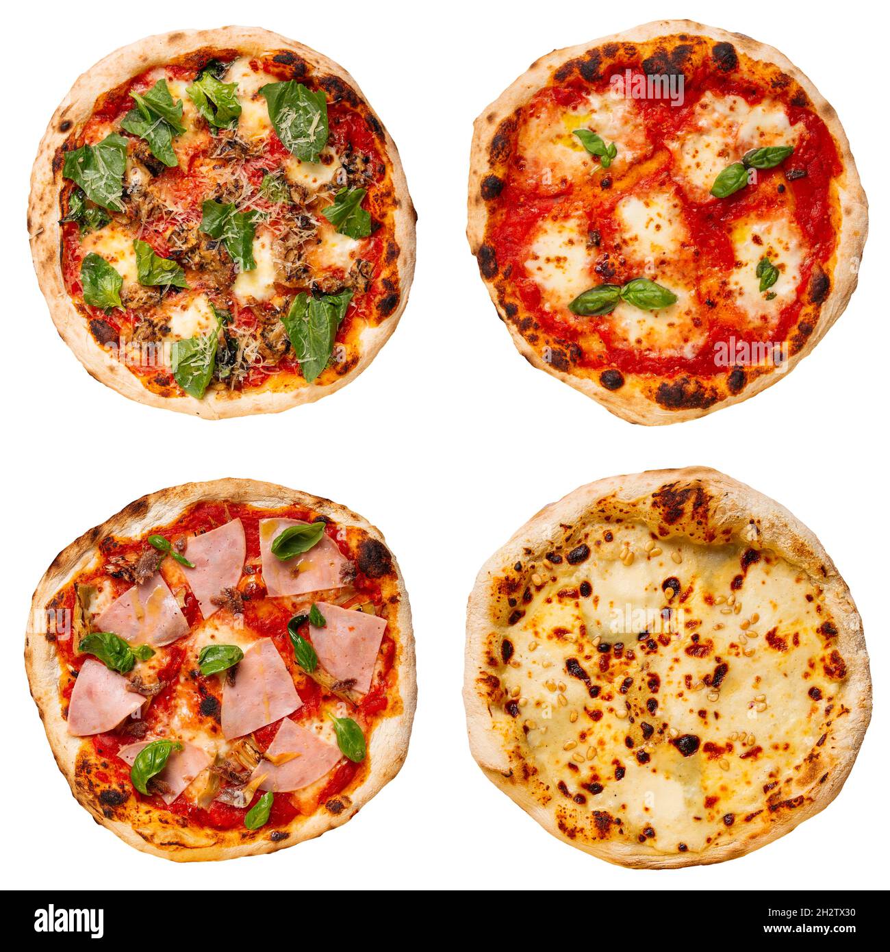 Set of four different pizzas isolated on white Stock Photo - Alamy