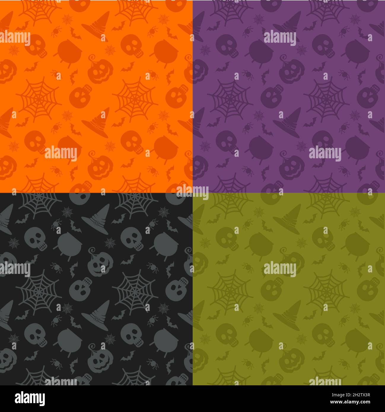 Halloween seamless patterns set. Color background with icons Stock ...