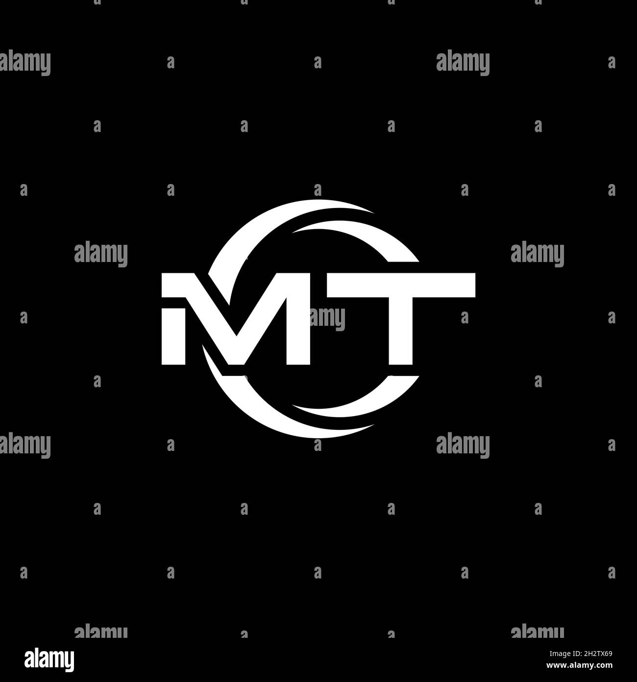 MT Monogram logo letter with simple shape and circle rounded design template isolated on black ...