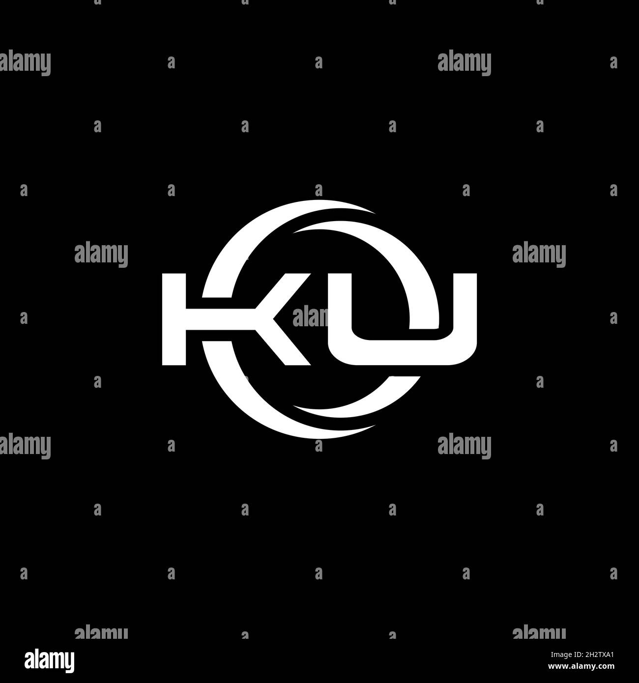 KU Monogram logo letter with simple shape and circle rounded design template isolated on black ...