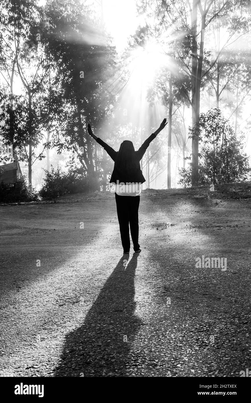 Beautiful sunrise light through Black and White Stock Photos & Images ...