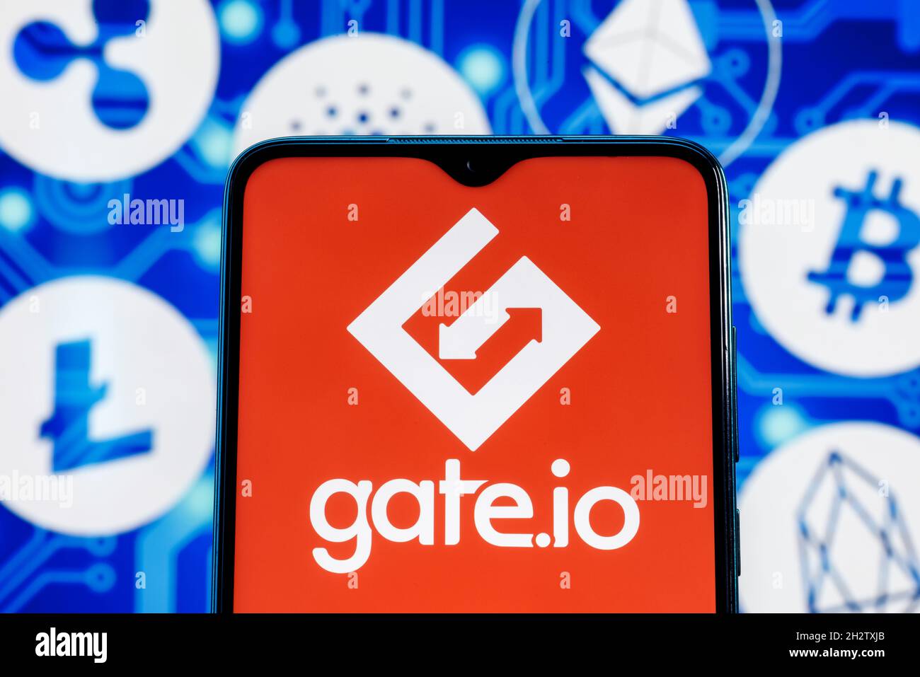 Gate.io is a cryptocurrency exchange. Gate.io logo on smartphone screen ...