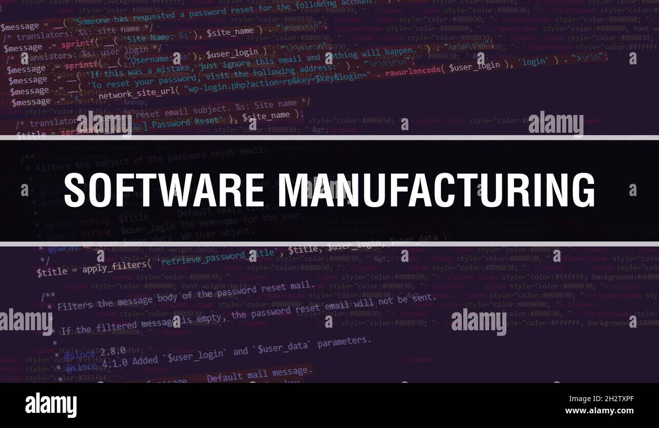 Software Manufacturing Text Written On Programming Code Abstract