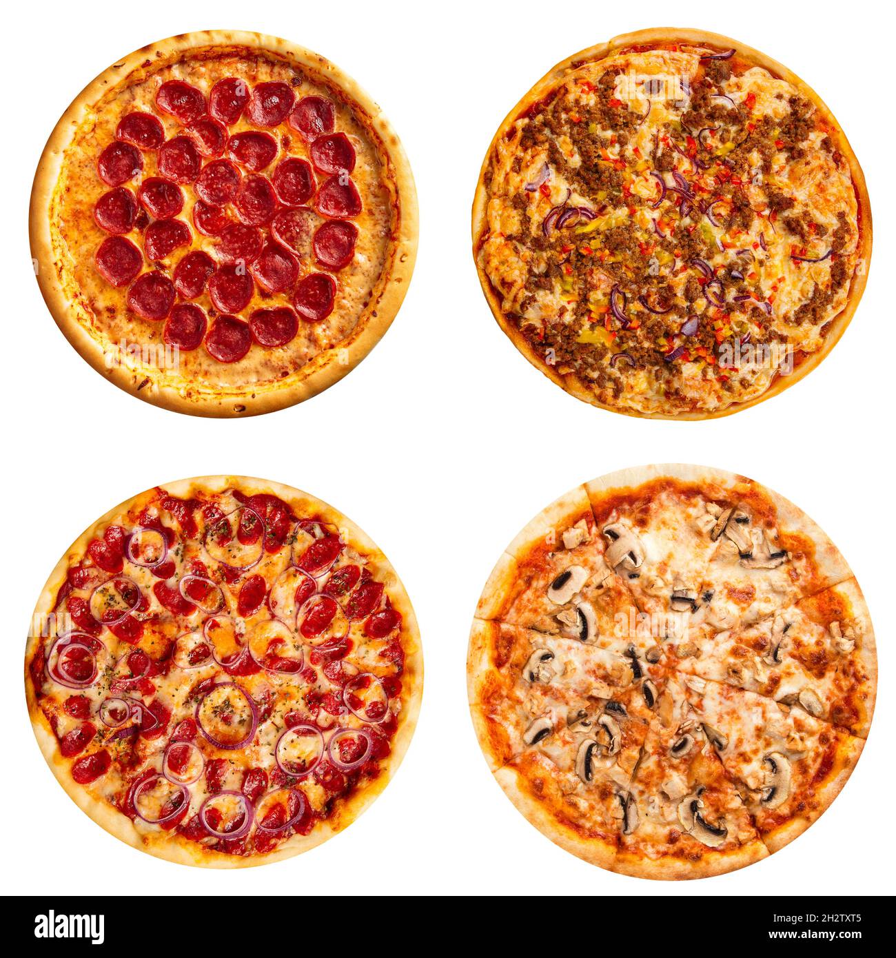 Set of four different pizzas isolated on white Stock Photo - Alamy