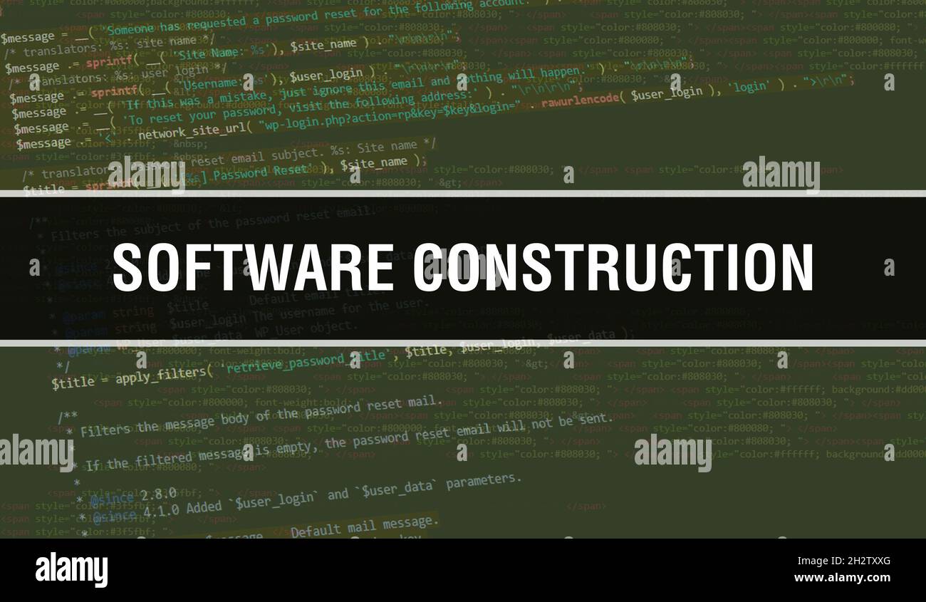 Software Construction Text Written On Programming Code Abstract
