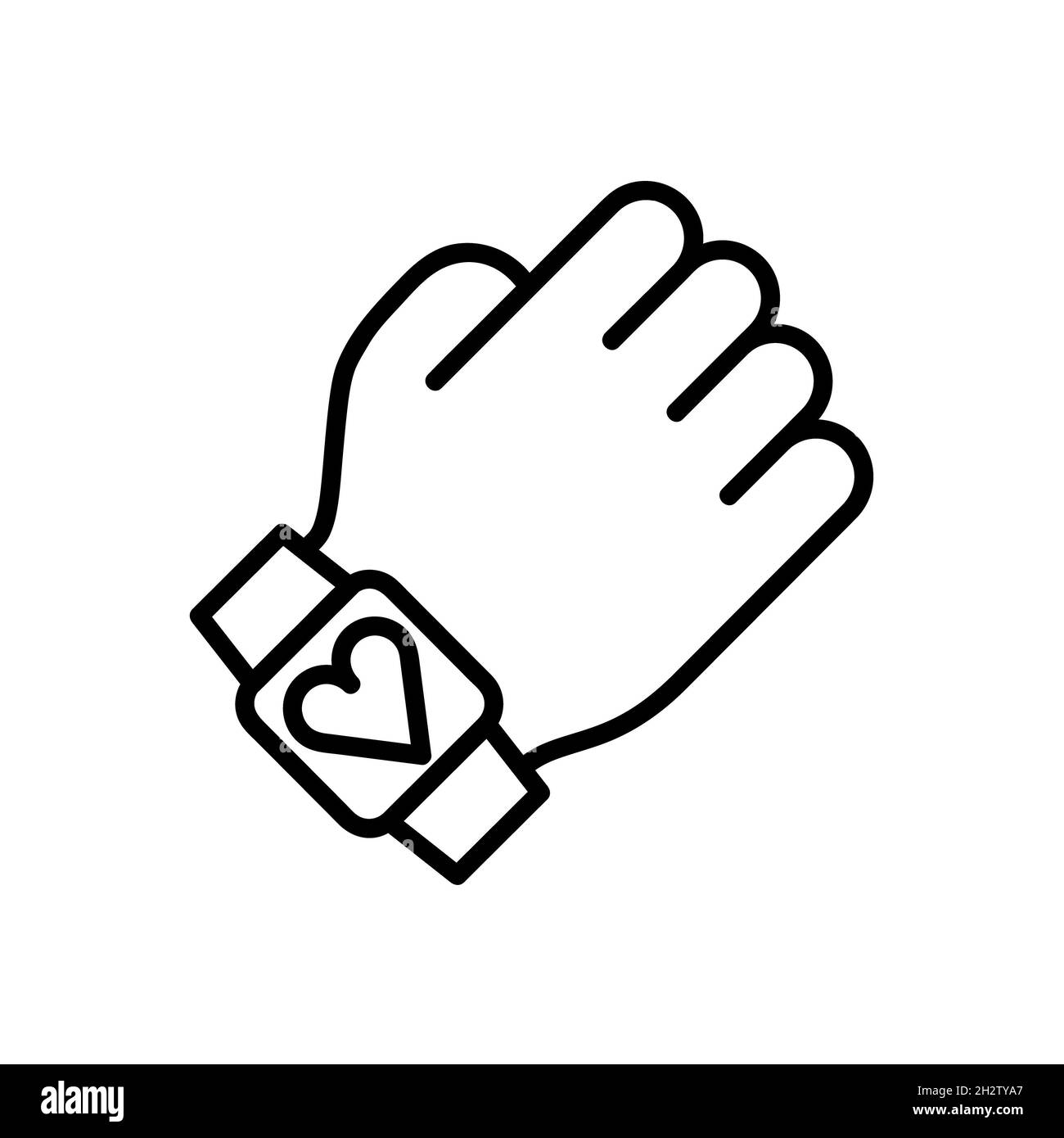 Smartwatch in hand with heart symbol icon. Flat pictogram for web. Line ...