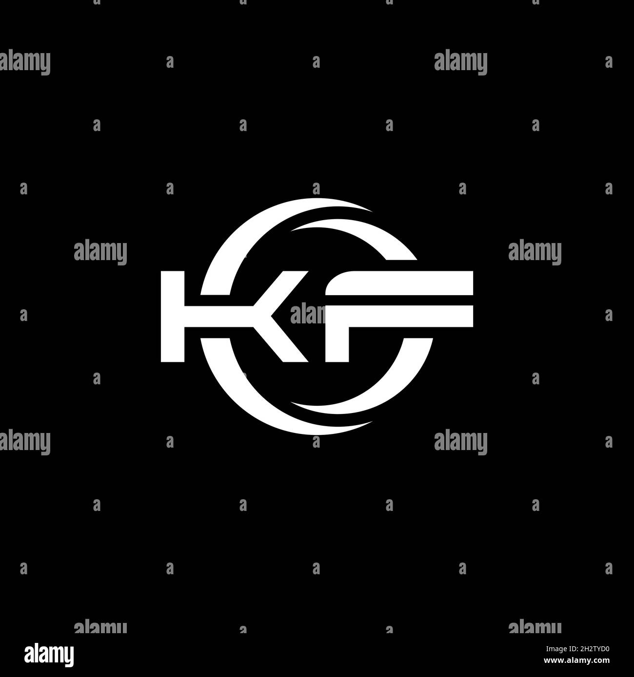 KF Monogram logo letter with simple shape and circle rounded design template isolated on black ...
