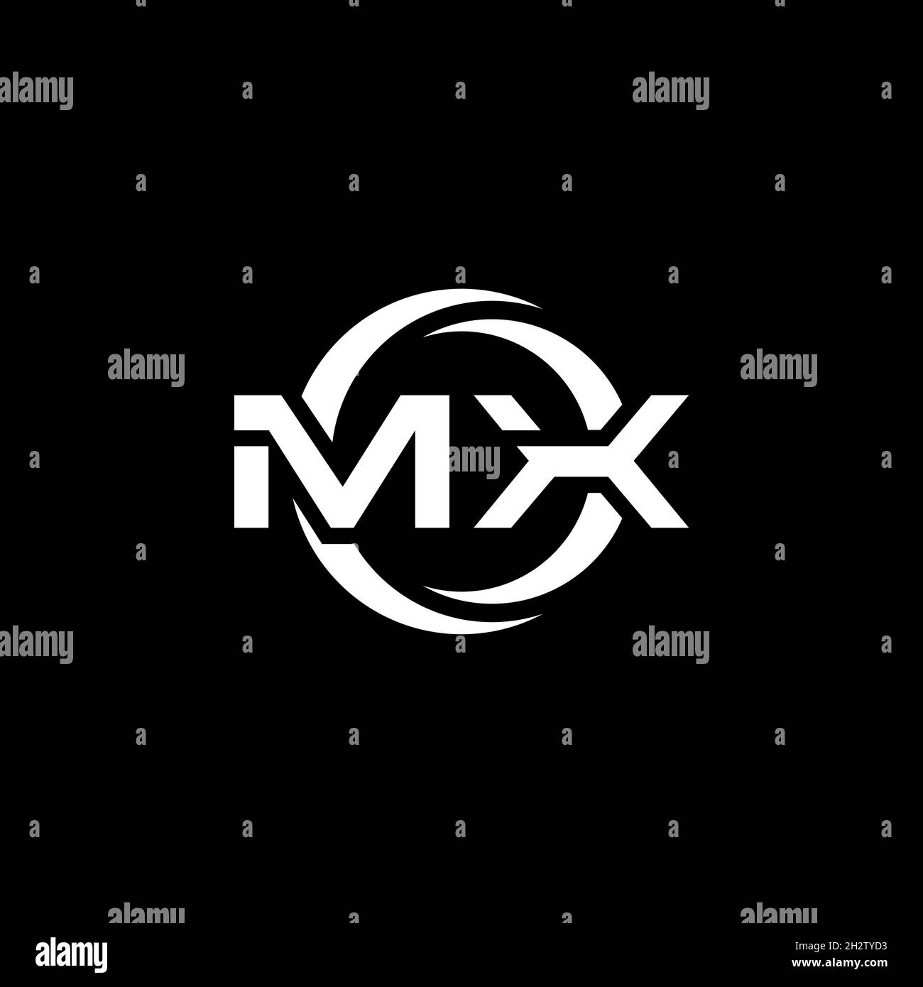MX Monogram logo letter with simple shape and circle rounded design template isolated on black ...