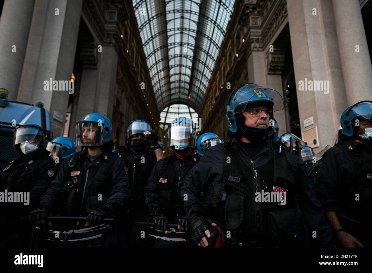 Milan, Italy - 23 October 2021: Police officers stand guard Galleria ...