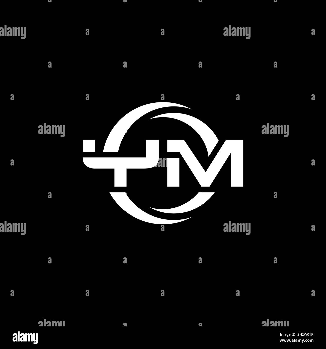YM Monogram logo letter with simple shape and circle rounded design template isolated on black ...