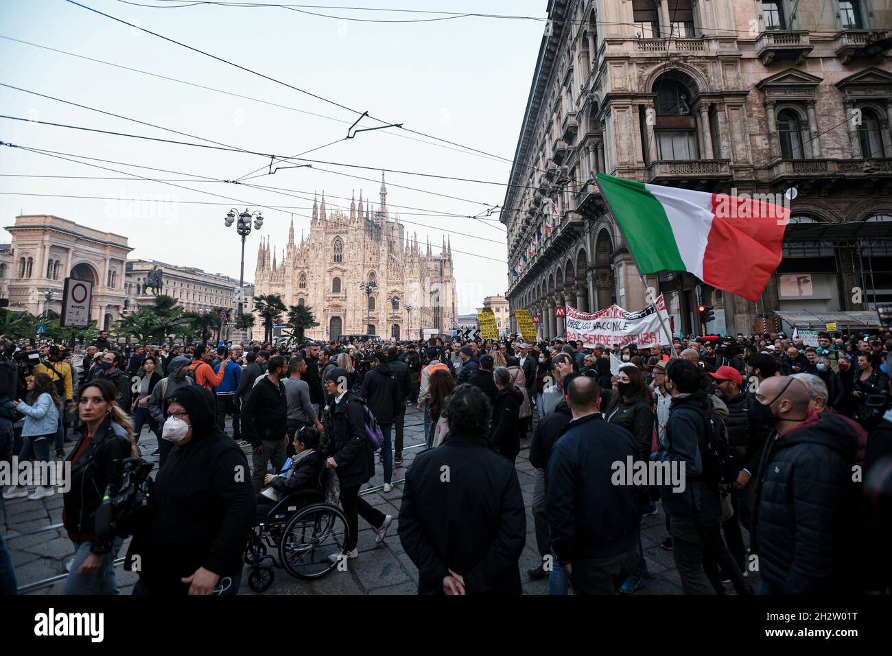 Milan, Italy - 23 October 2021: people gather to protest against the ...