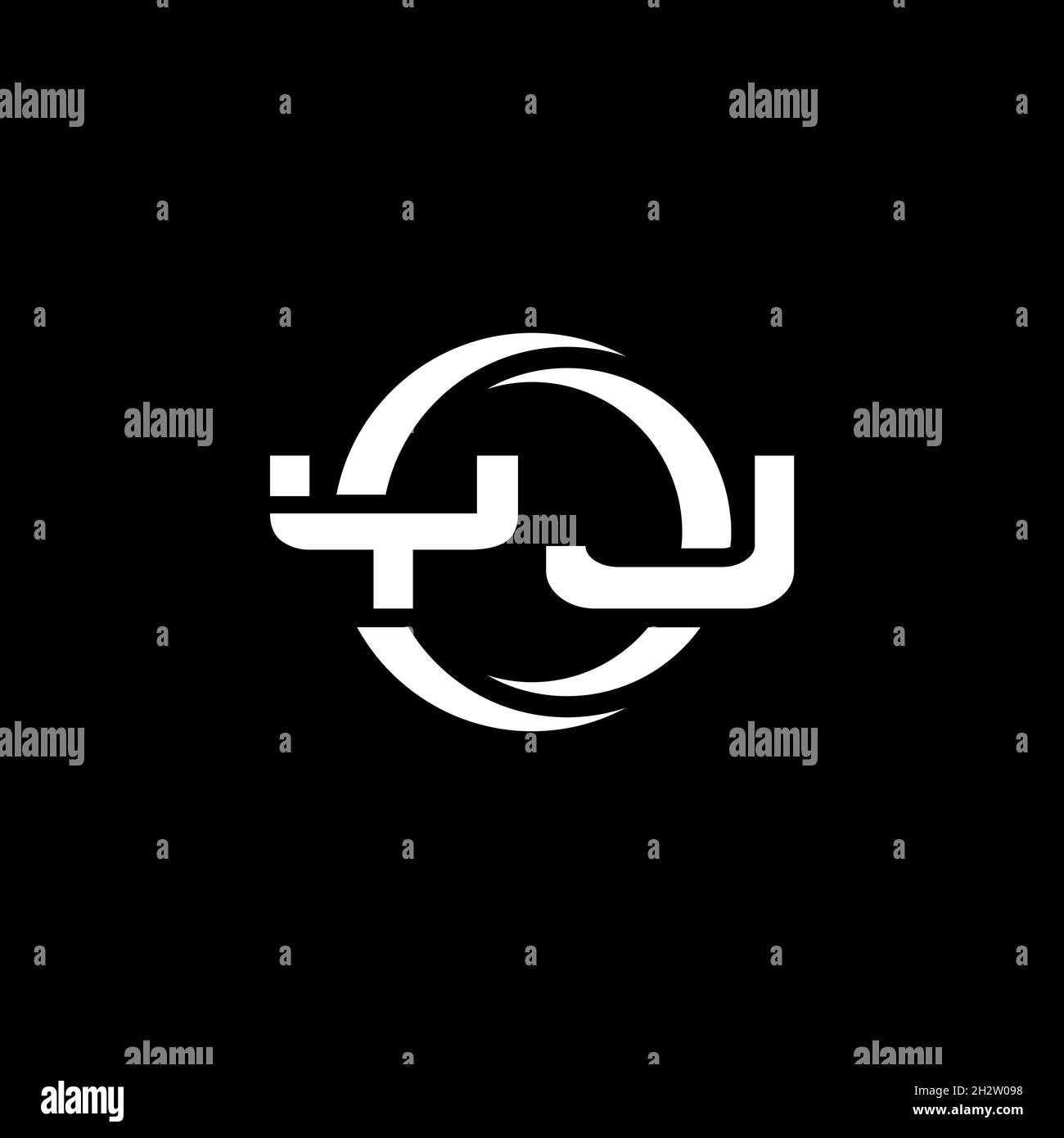 YJ Monogram logo letter with simple shape and circle rounded design template isolated on black ...