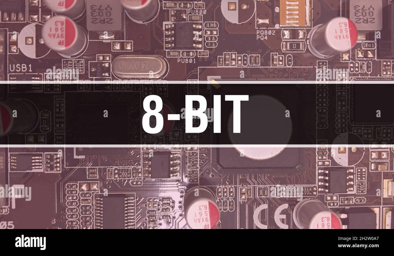 8-Bit concept with Electronic Integrated Circuit on circuit board. 8 ...